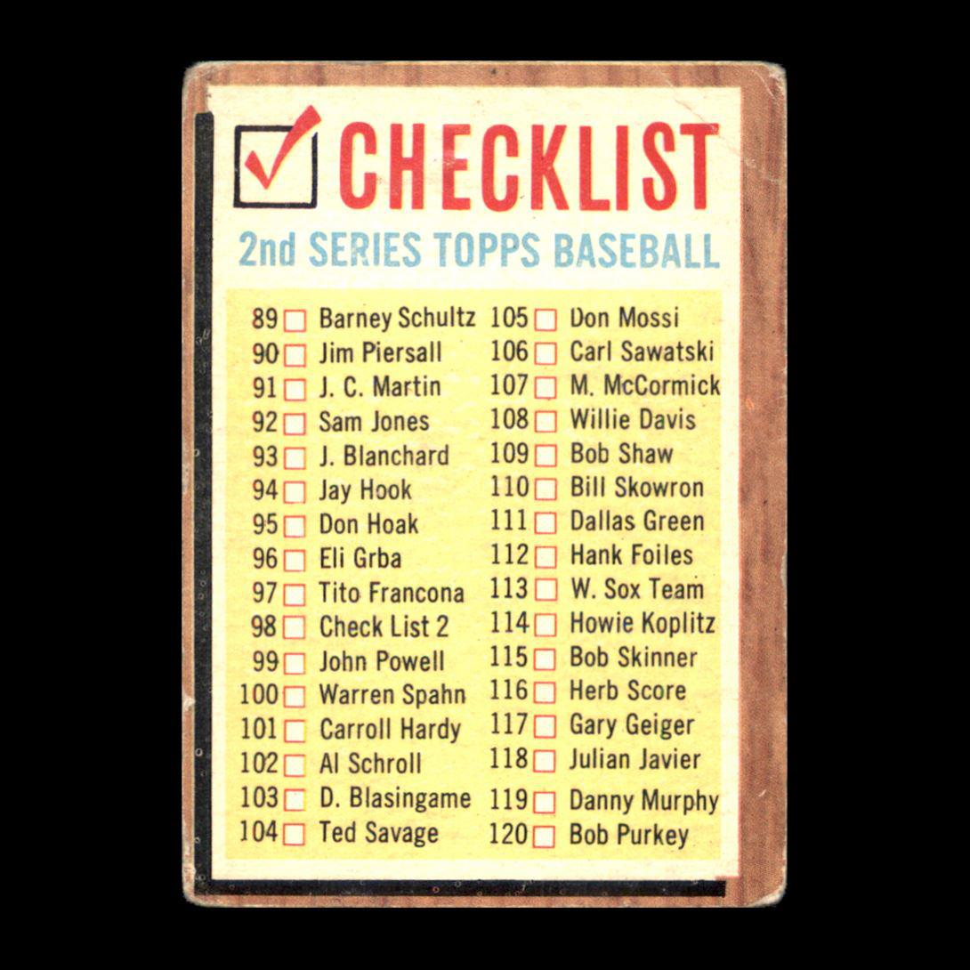 1962 Topps #98 Checklist Value null | Collectibles.com