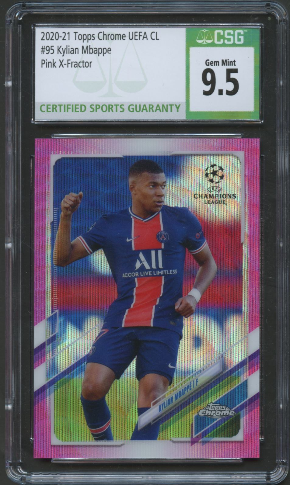 2020 Topps Chrome UEFA Champions League Pink X-Fractor #95 Kylian ...