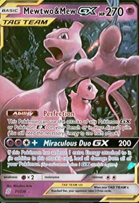 2019 Pokemon Sun & Moon Unified Minds 71/236 Mewtwo & Mew Tag Team GX ...