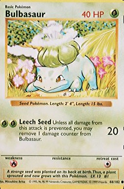 1999 Pokemon Base Set Shadowless 44/102 Bulbasaur Value null ...