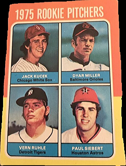 1975 Topps #614 Rookie Pitchers (Jack Kucek, Dyar Miller, Vern Ruhle ...