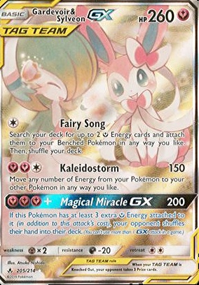 2019 Pokemon Sun & Moon Unbroken Bonds 205/214 Gardevoir & Sylveon Tag ...